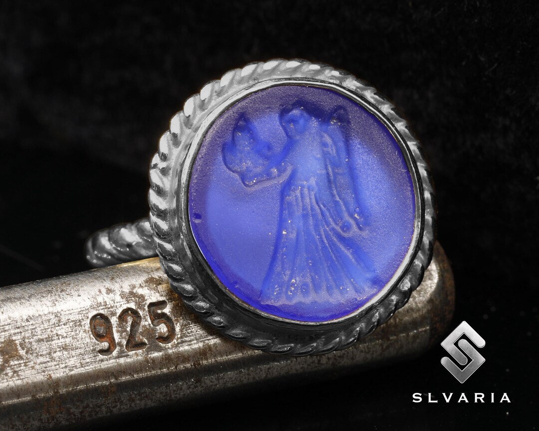 Angel Heaven Desing Ring, Black Oxidized 925 Sterling Silver Ring, Blue ...