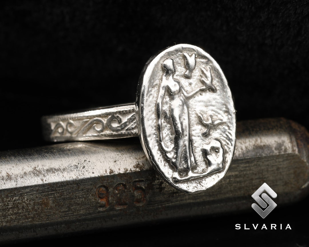 925 Silver Ancient Greek Signet Aphrodite Silver Coin Ring Handmade ...