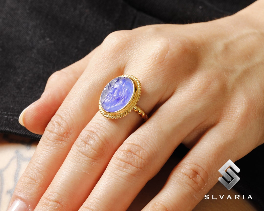 Zeus Signet Glass Intaglio Coin 24K Gold Plated 925 Silver Greek ...