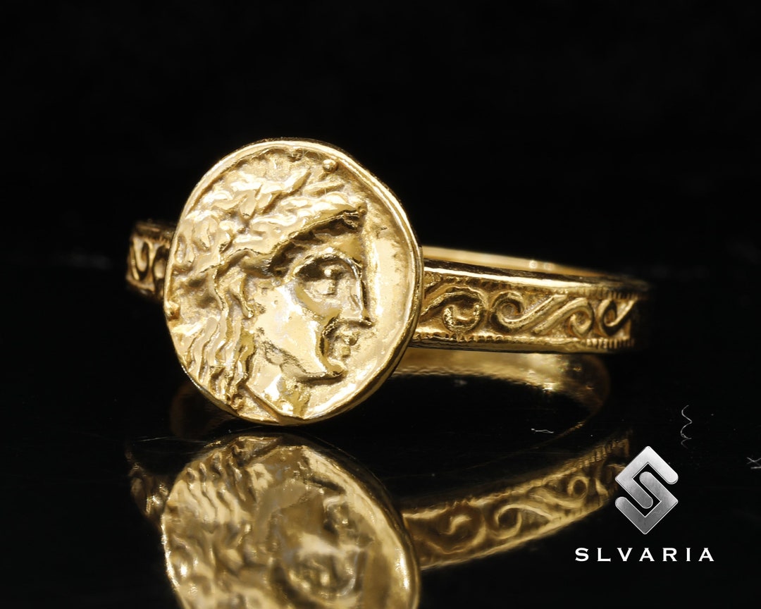 Ancient Roman Coin Ceaser 24K Gold Vermeil 925 Silver Signet Ring ...
