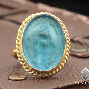 Virgin Mary Silver Ring, 24K Gold Plated Ring, Prayer Ring ,glass ...