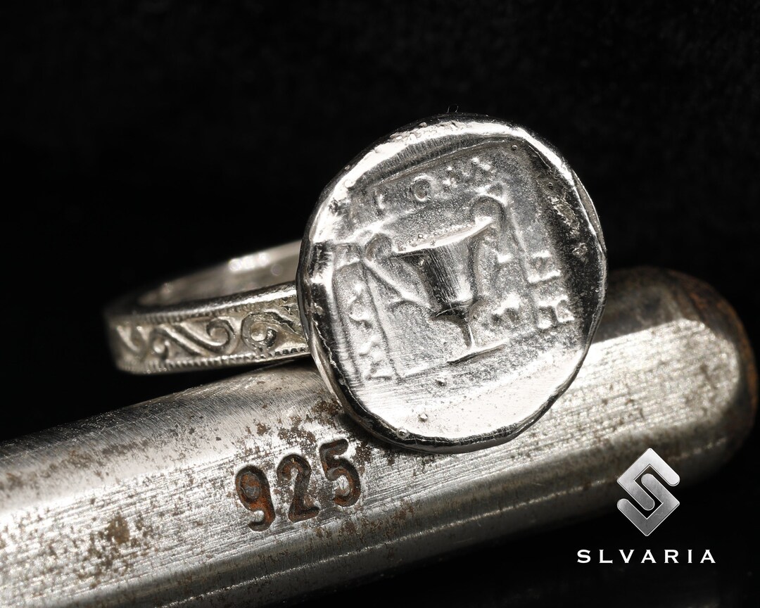925 Silver Ancient Greek Signet Trophy Silver Coin Ring Handmade Anti ...