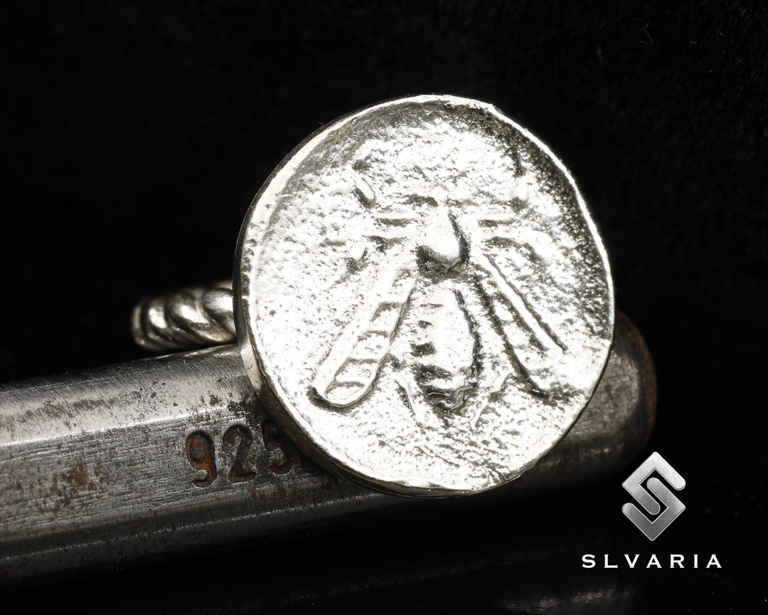 Ancient Coin Greek Honey Bee Signet 925 Silver Ring Handmade Anti ...