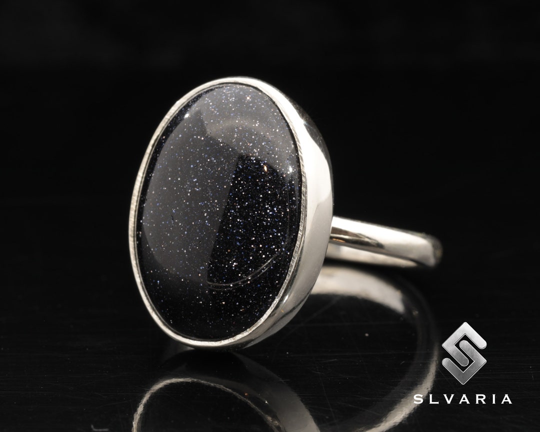 Natural Blue Sandstone Gemstone Starstone Ring, 925 Sterling Silver ...