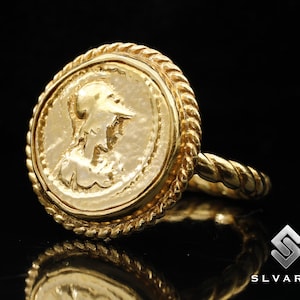24K Gold Plated Athena Coin Signet Ring 925 Silver Ancient Roman ...
