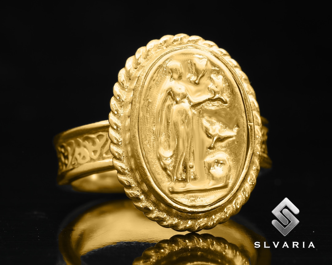 Aphrodite Roman Art Ring, Antique Silver Ring, 24K Gold Plated Ring ...