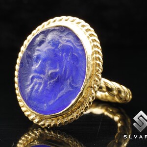 Zeus Signet Glass Intaglio Coin 24K Gold Plated 925 Silver Greek ...