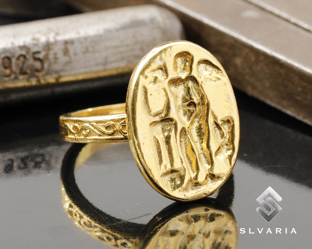 Ancient Greek Coin Cupid Angel 24K Gold Vermeil 925silver Signet Ring ...