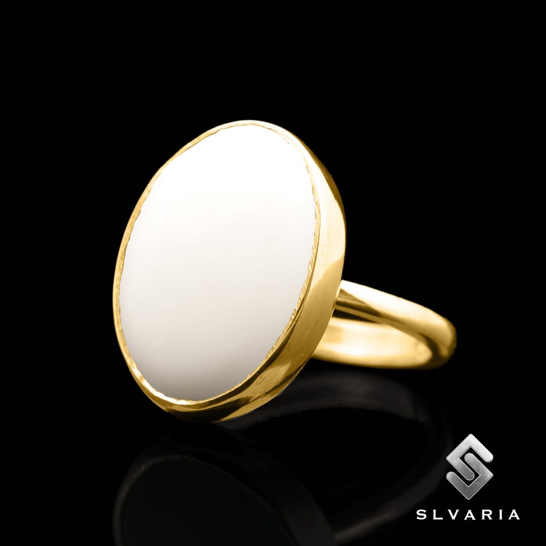 Natural Milky Quartz Ring, 24K Gold Plated 925 Silver, Statement Ring ...