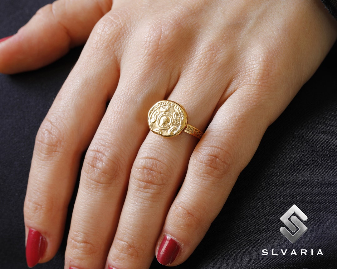 Ancient Roman Coin Sheild 24K Gold Vermeil 925 Silver Signet Ring ...
