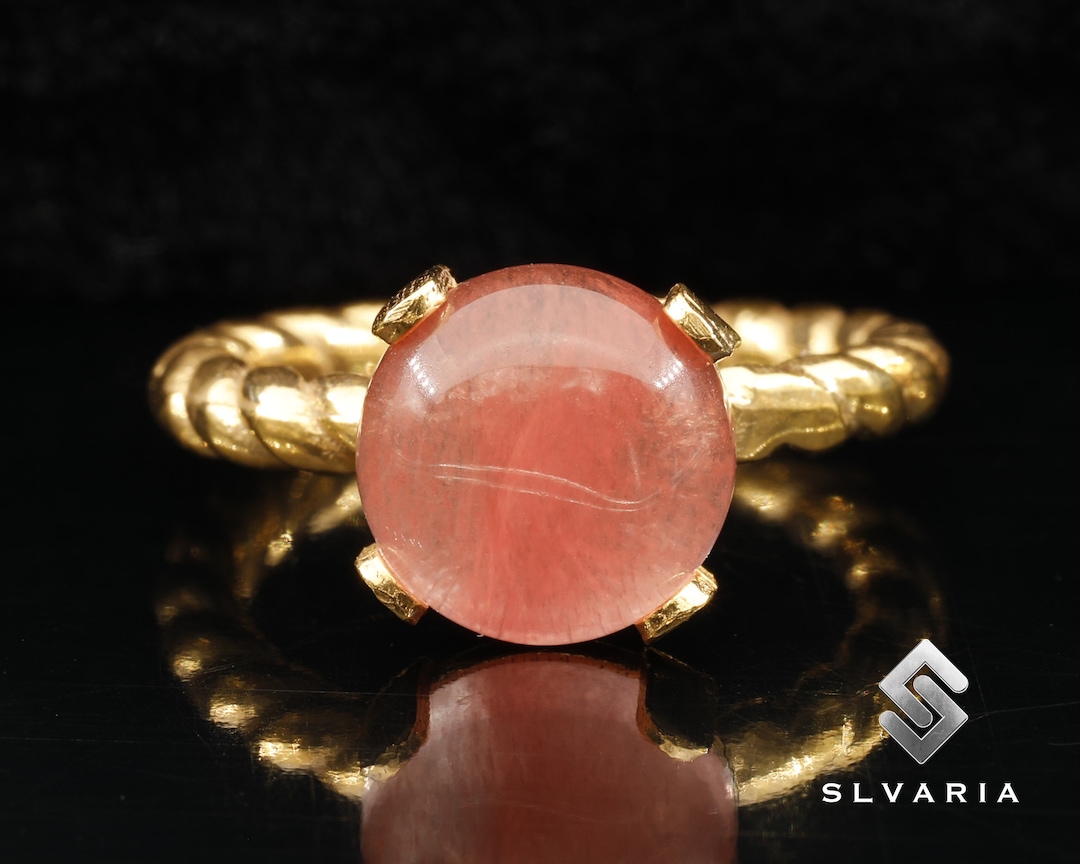 Natural Cherry Quartz Crystal Rope Twist Ring 24K Gold Vermeil 925 ...