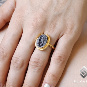 Julius Caesar Roman Signet Ring, Glass Intaglio Coin Ring, 24K Gold ...