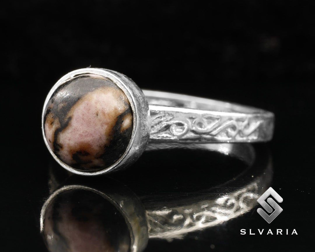 Women's Minimalist Pinky Ring Natural Rhodonite Crystal Anti-tarnish ...