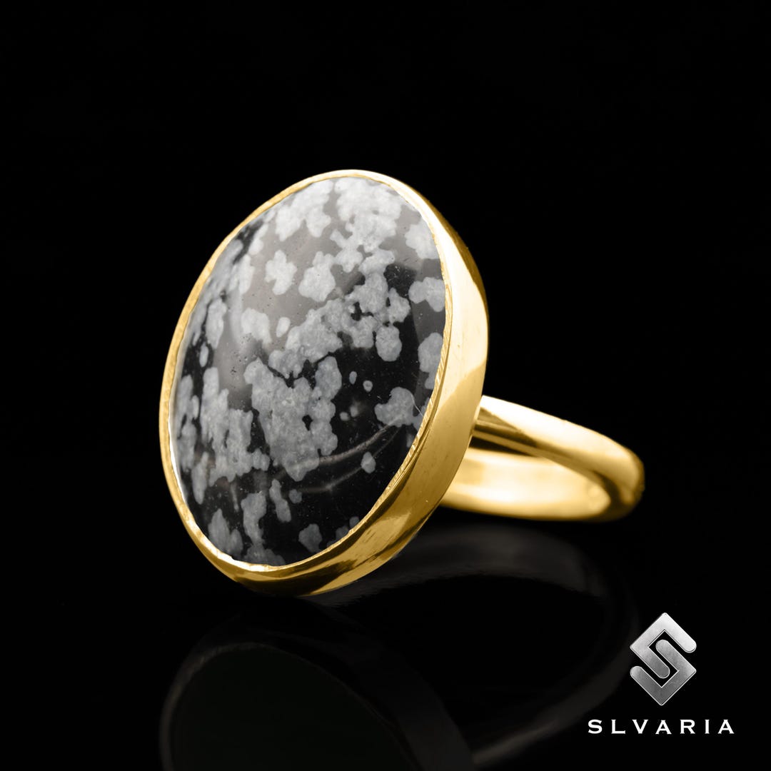 Snowflake Obsidian Stacking Ring, Anyolite Gemstone Ring, 24K Gold ...