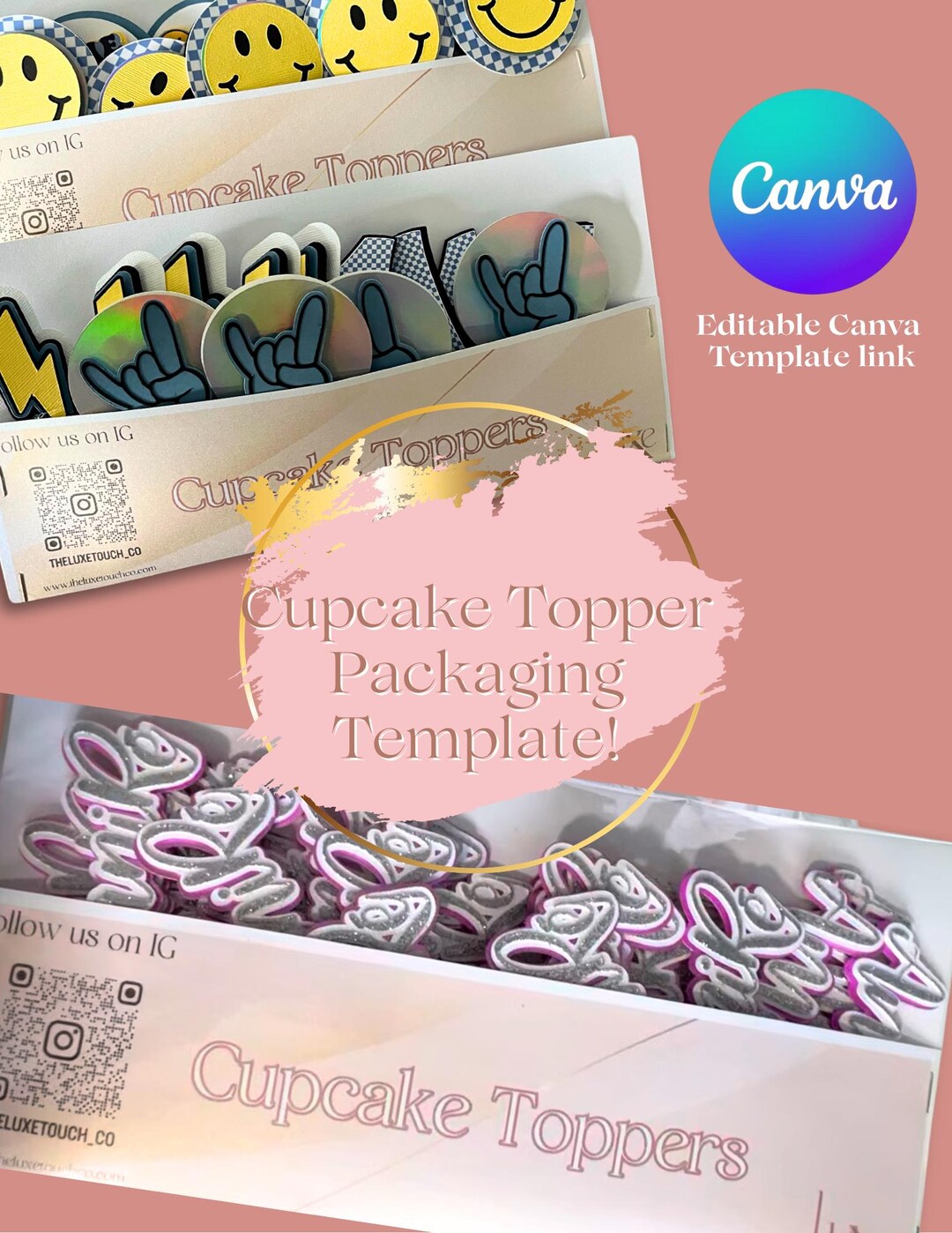 Custom Cupcake Topper Packaging Template Digital Download Canva ...