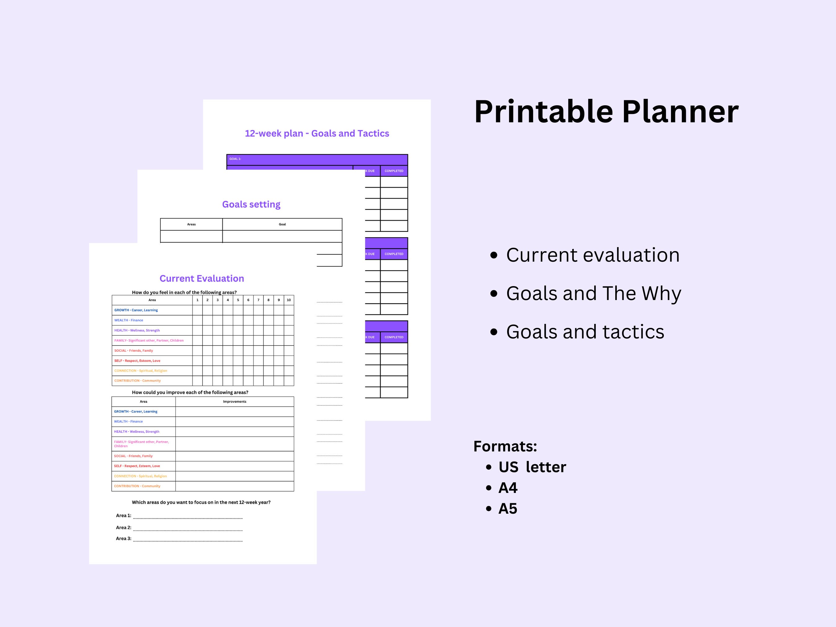 12-week Year Printable Planner Template - Etsy