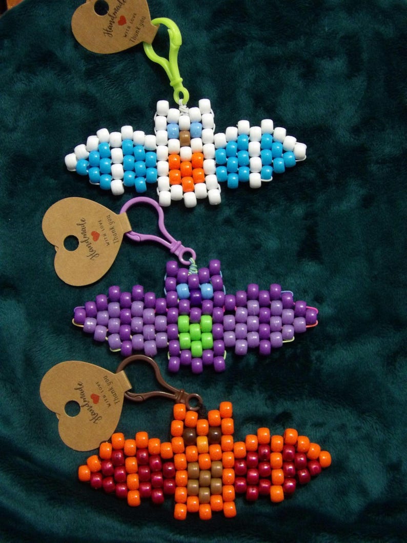 Kandi Bat Keychains, Premade or Get It Customized, Bat Shaped Pony Bead ...