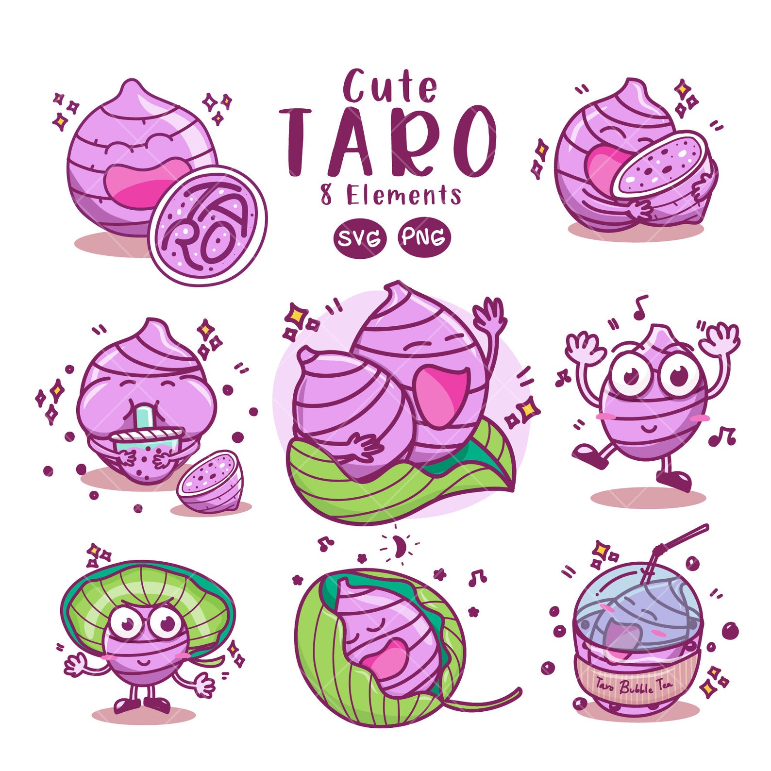 Cute Purple Taro SVG Set, Cute Taro Doodle Hand Drawing Svg, Png - Etsy