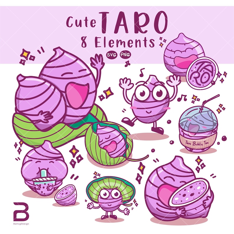 Cute Purple Taro SVG Set, Cute Taro Doodle Hand Drawing Svg, Png - Etsy