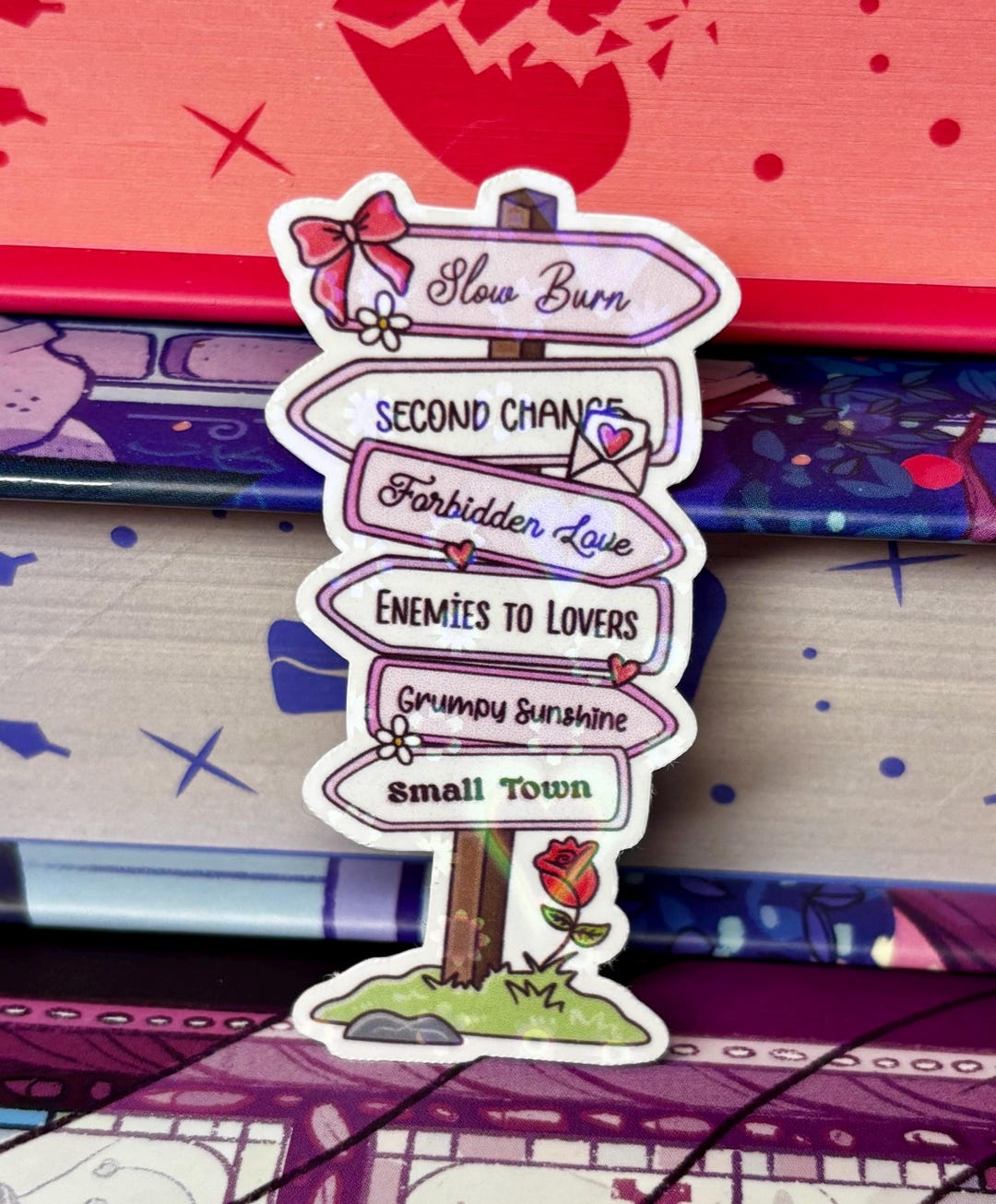 Mini Romance Trope Signpost Holographic Laminate Bookish Sticker - Etsy