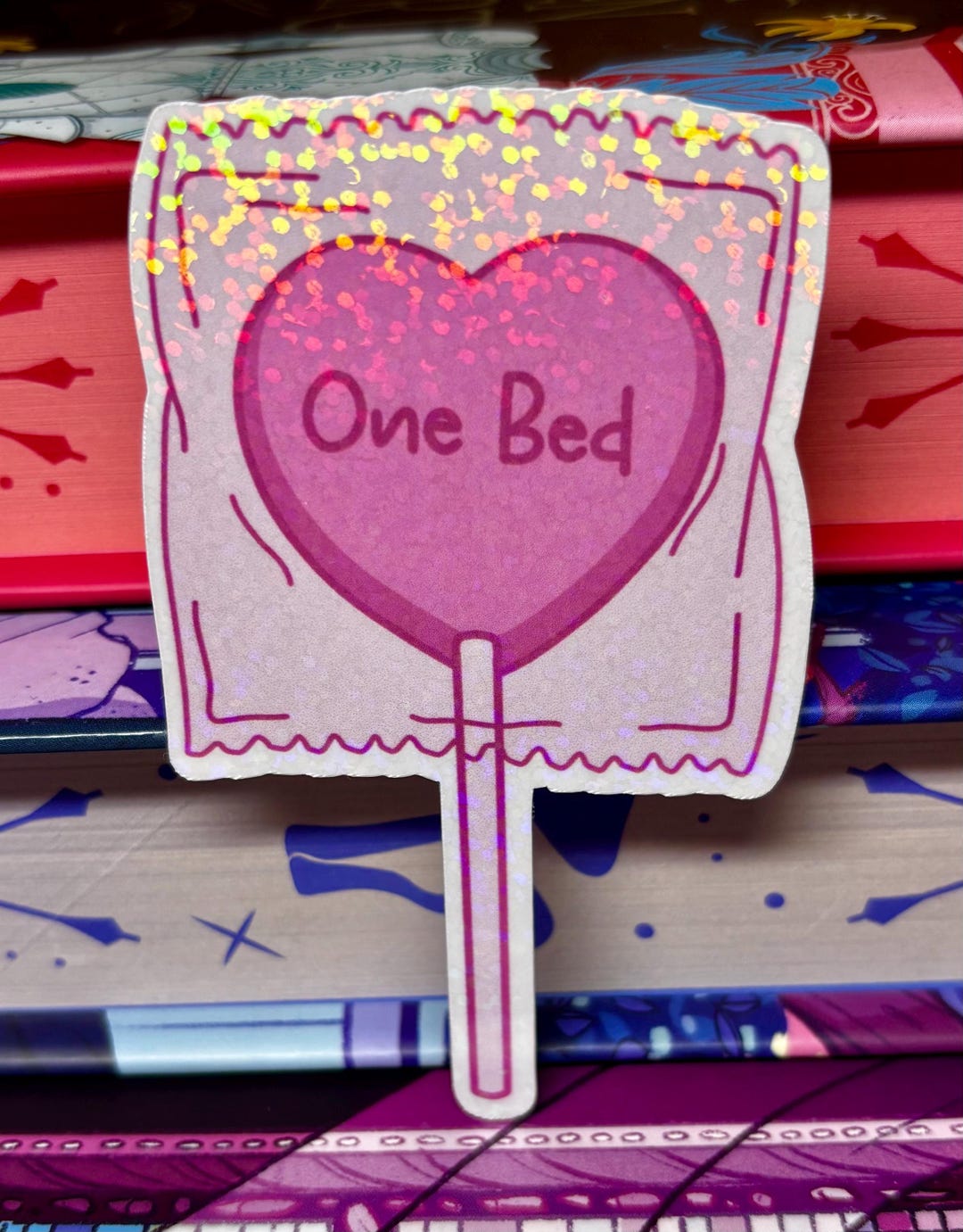 One Bed Lolly Holographic Laminate Bookish Sticker - Etsy