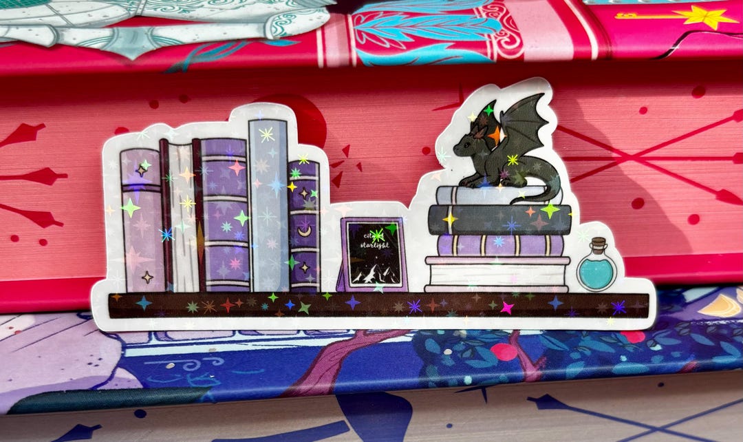 Fantasy Book Shelf Holographic Laminate Bookish Sticker, Holo, Die Cut ...