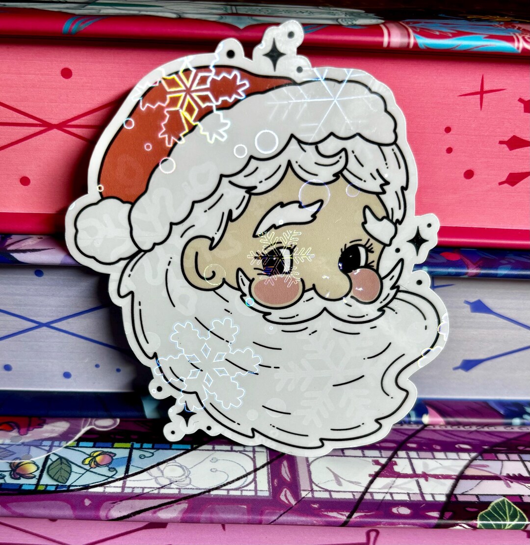 Cute Santa Holographic Laminate Sticker, Holo, Die Cut, Christmas ...