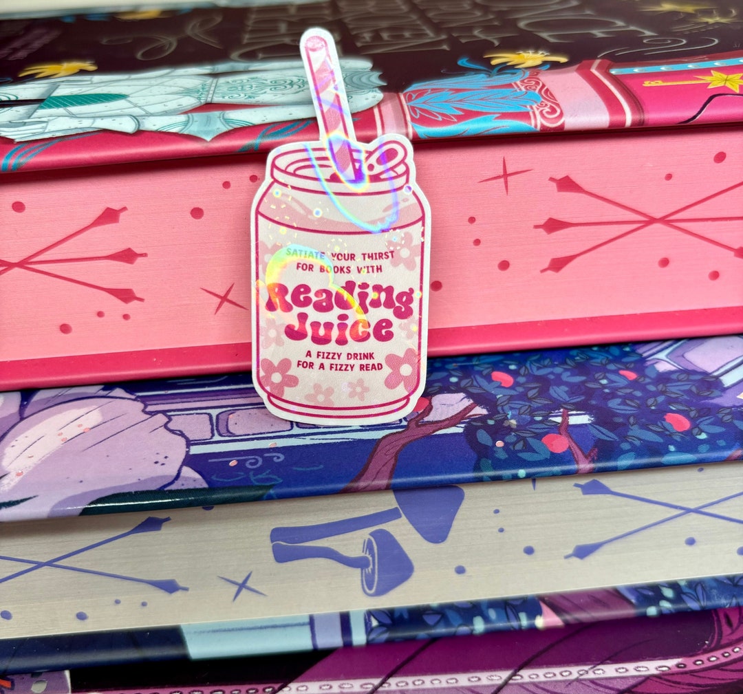 Mini Reading Juice Holographic Laminate Bookish Sticker, Die Cut, Holo ...