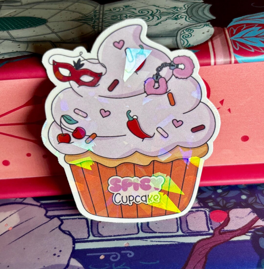 Mini Spicy Cupcake Holographic Laminate Bookish Sticker - Etsy