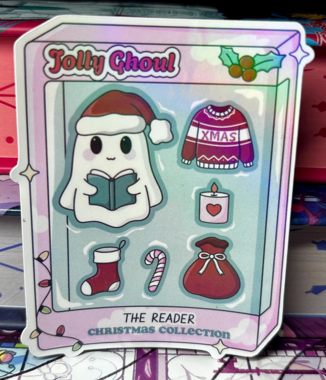 Jolly Ghoul Christmas Doll Style Holographic Laminate Bookish Sticker ...