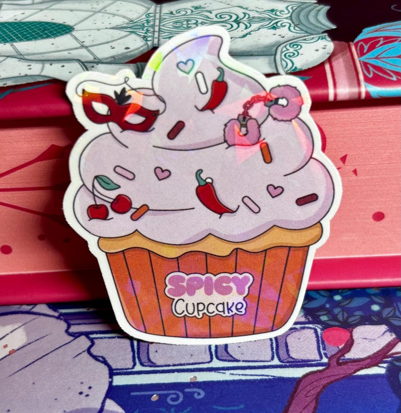 Mini Spicy Cupcake Holographic Laminate Bookish Sticker - Etsy