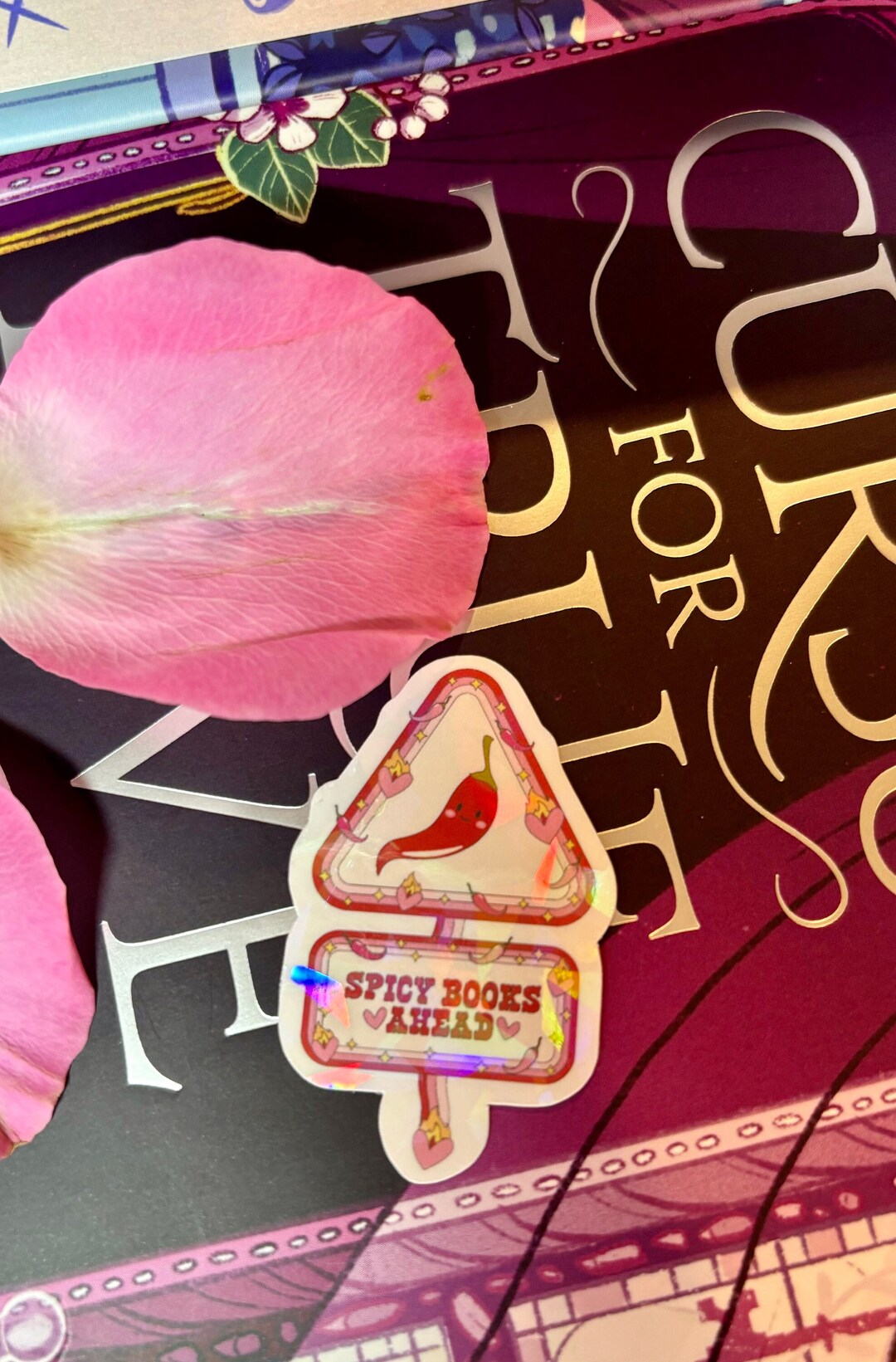 Mini Spicy Books Ahead Caution Sign Holographic Laminate Bookish ...