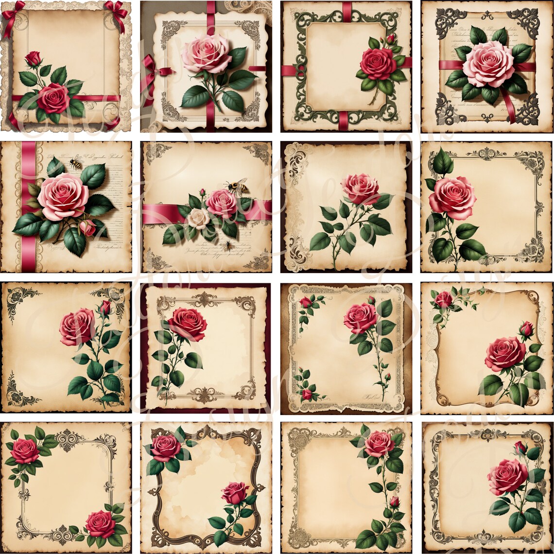 Design Old Paper With Roses - Etsy