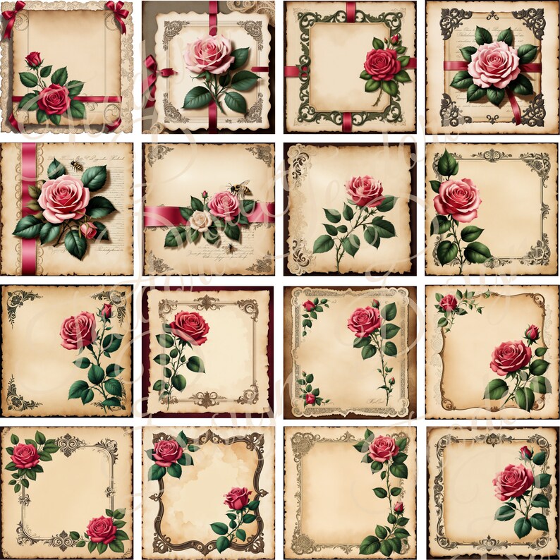 Design Old Paper With Roses - Etsy