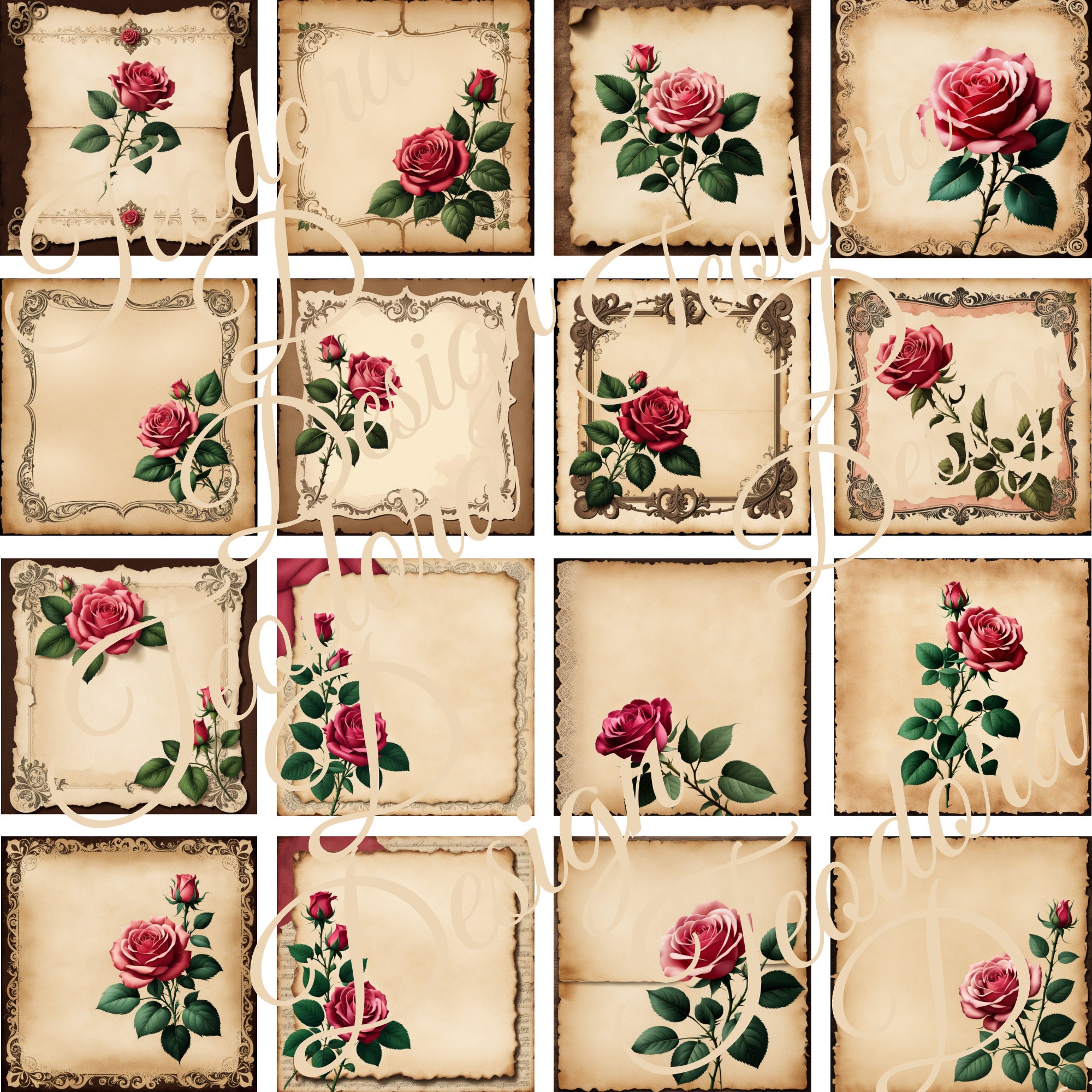 Design Old Paper With Roses - Etsy