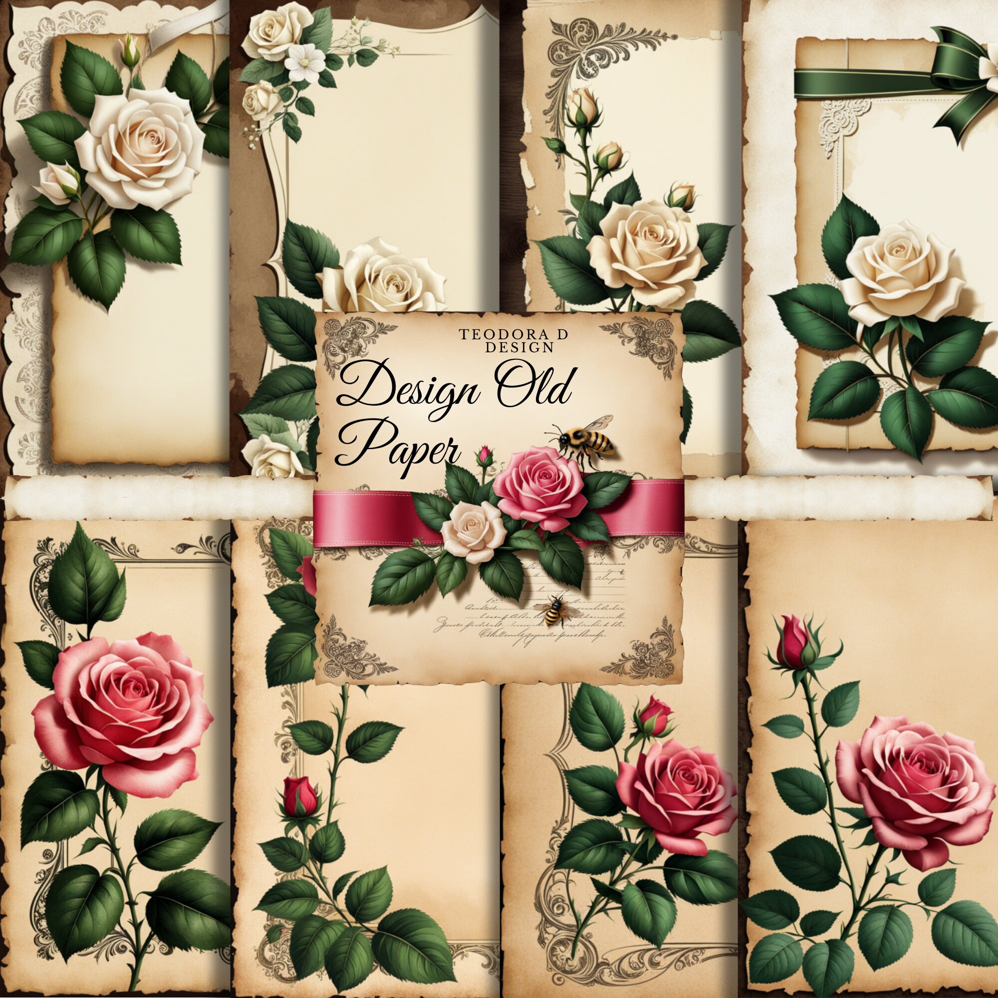 Design Old Paper With Roses - Etsy