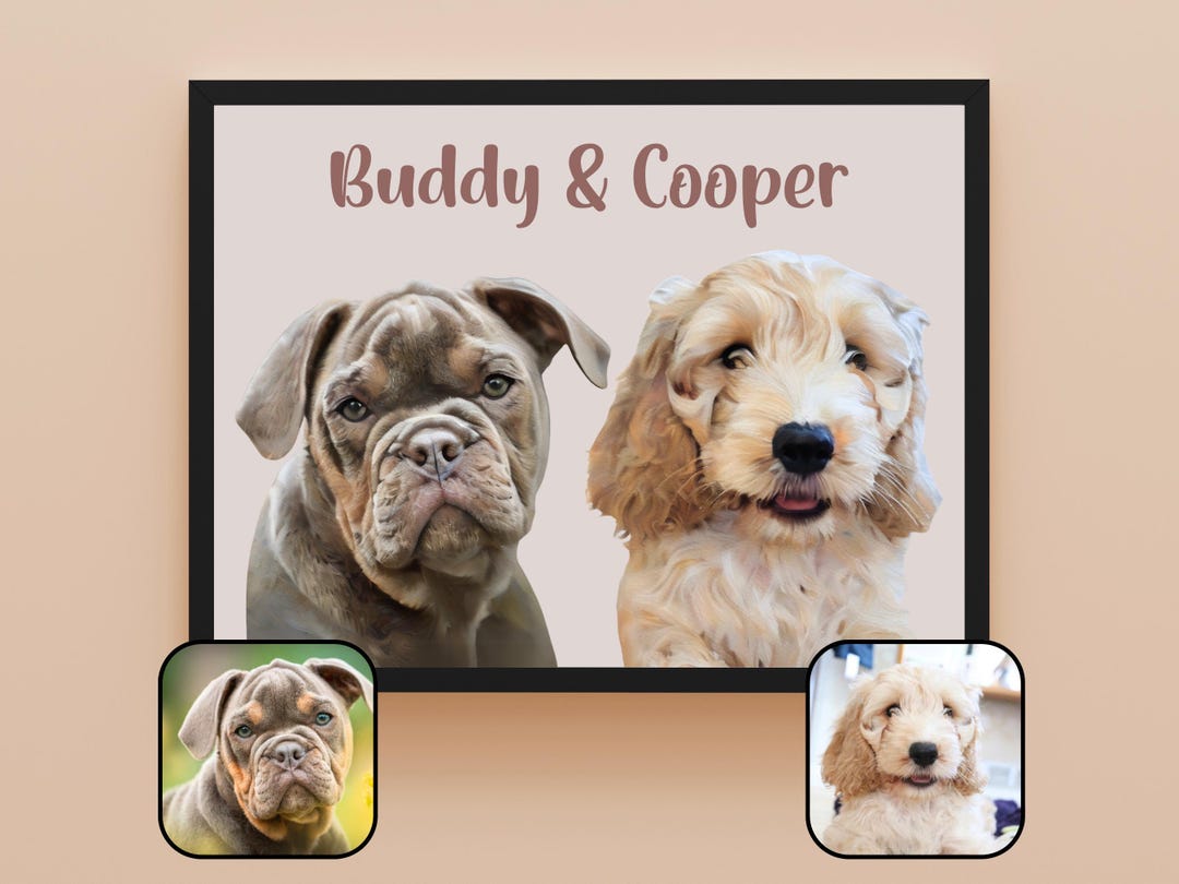 Custom Multi Dog Portrait From Photo, Personalized Two Dogs Portrait ...