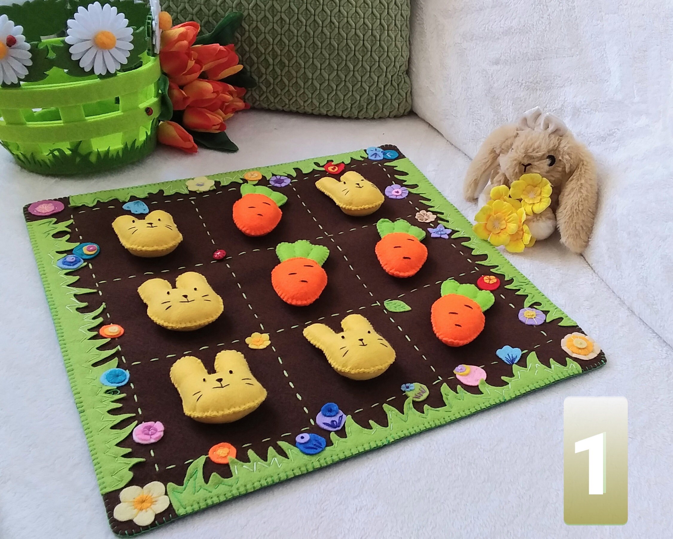 Felt Tic Tac Toe Game for Children / 'spring-summer Garden' Felt Logic ...