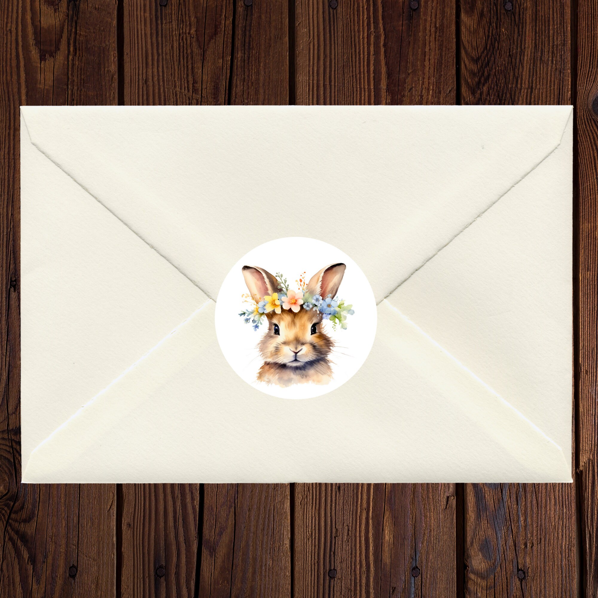 Bunny With Crown of Flowers Envelope Seals, Set of 30, 1 1/4 Inch Round ...