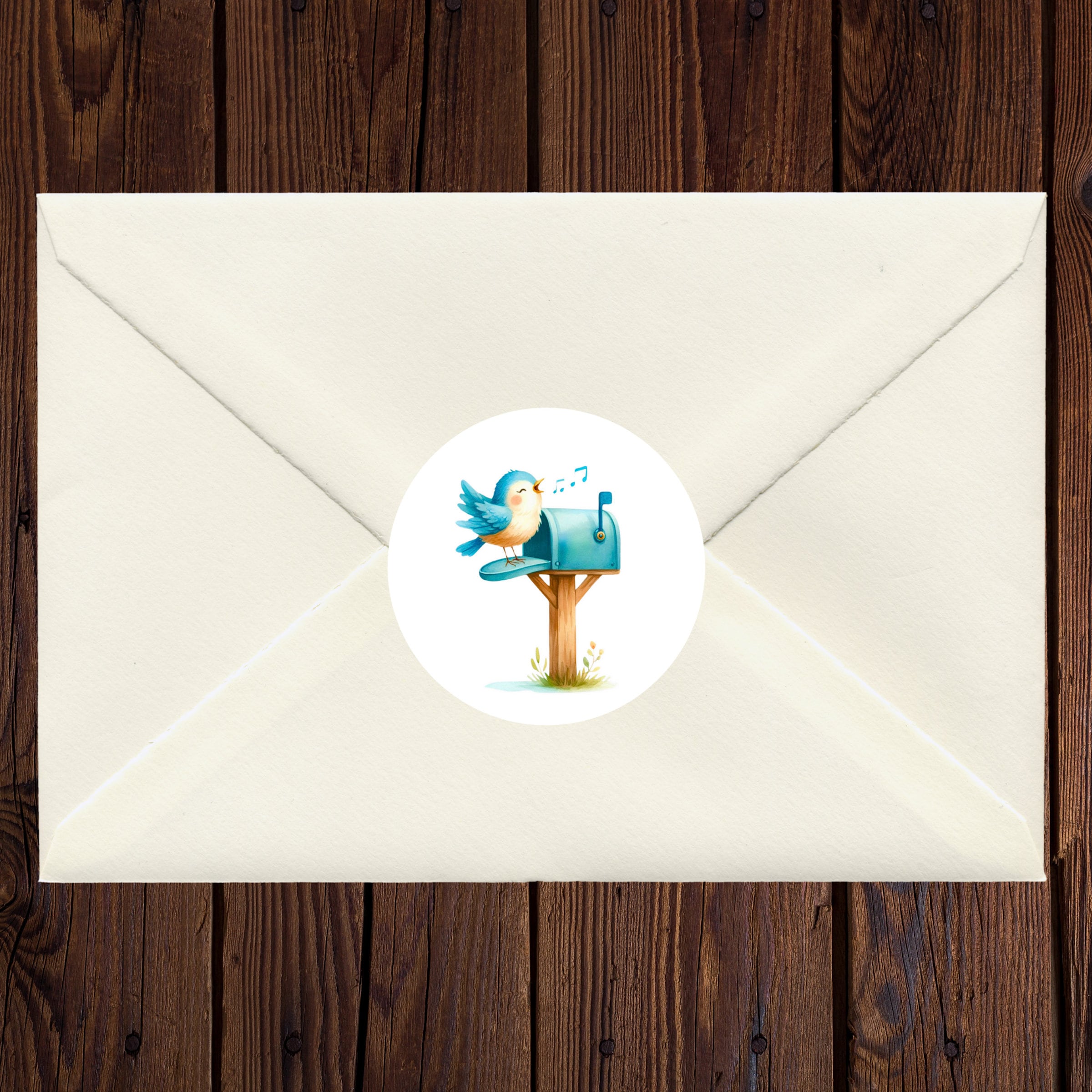 Little Blue Bird at Mailbox Envelope Seals, Set of 30, 1 1/4 Inch Round ...