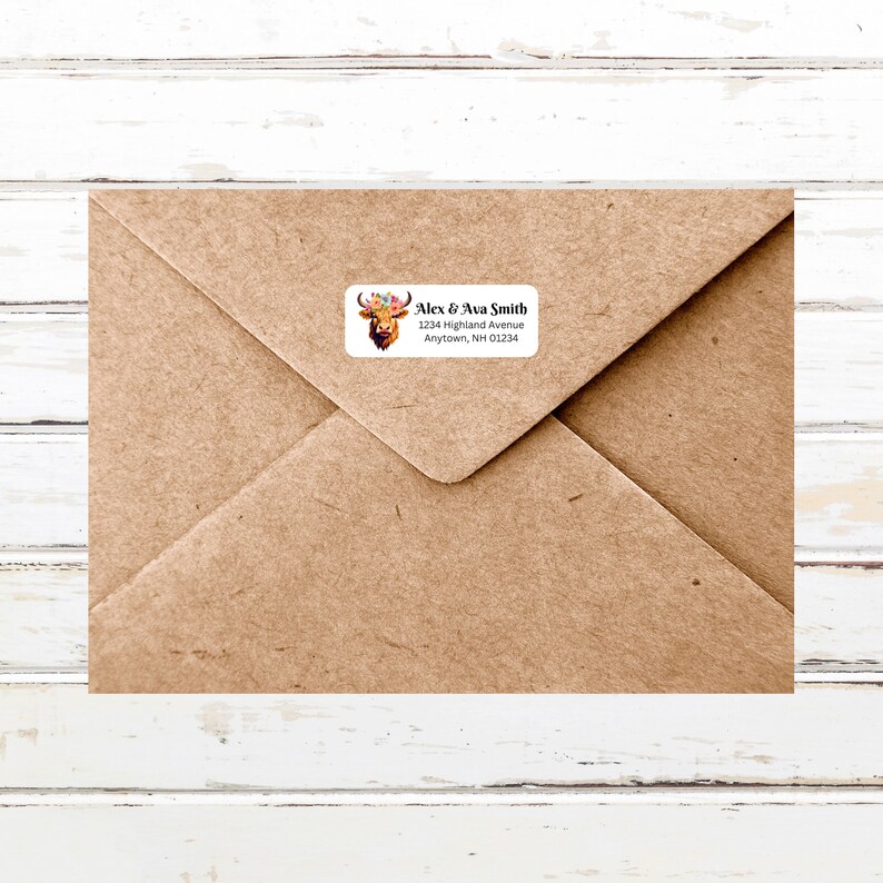 Highland Cow With Flowers Personalized Return Address Labels ...