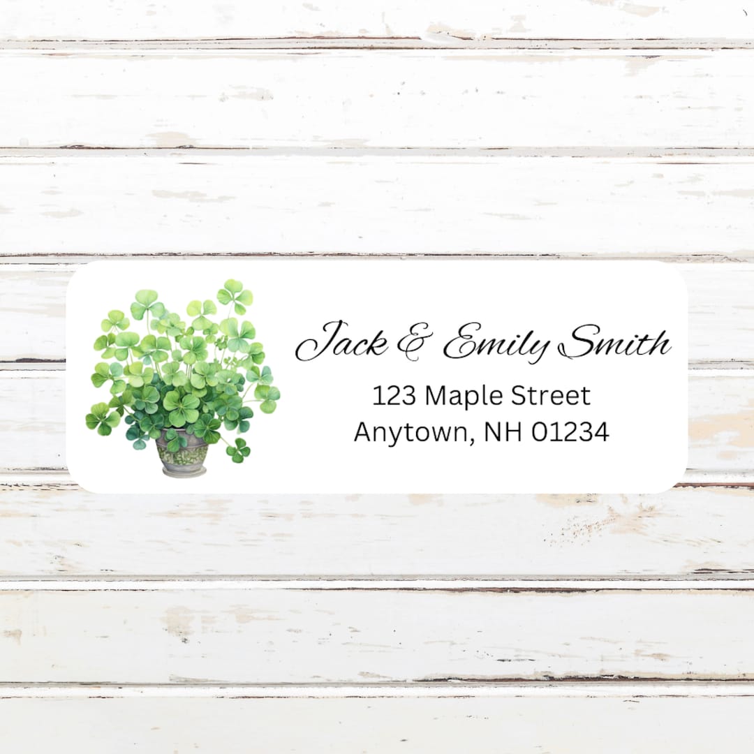 Potted Shamrock Plant, Personalized Return Address Labels, Watercolor ...