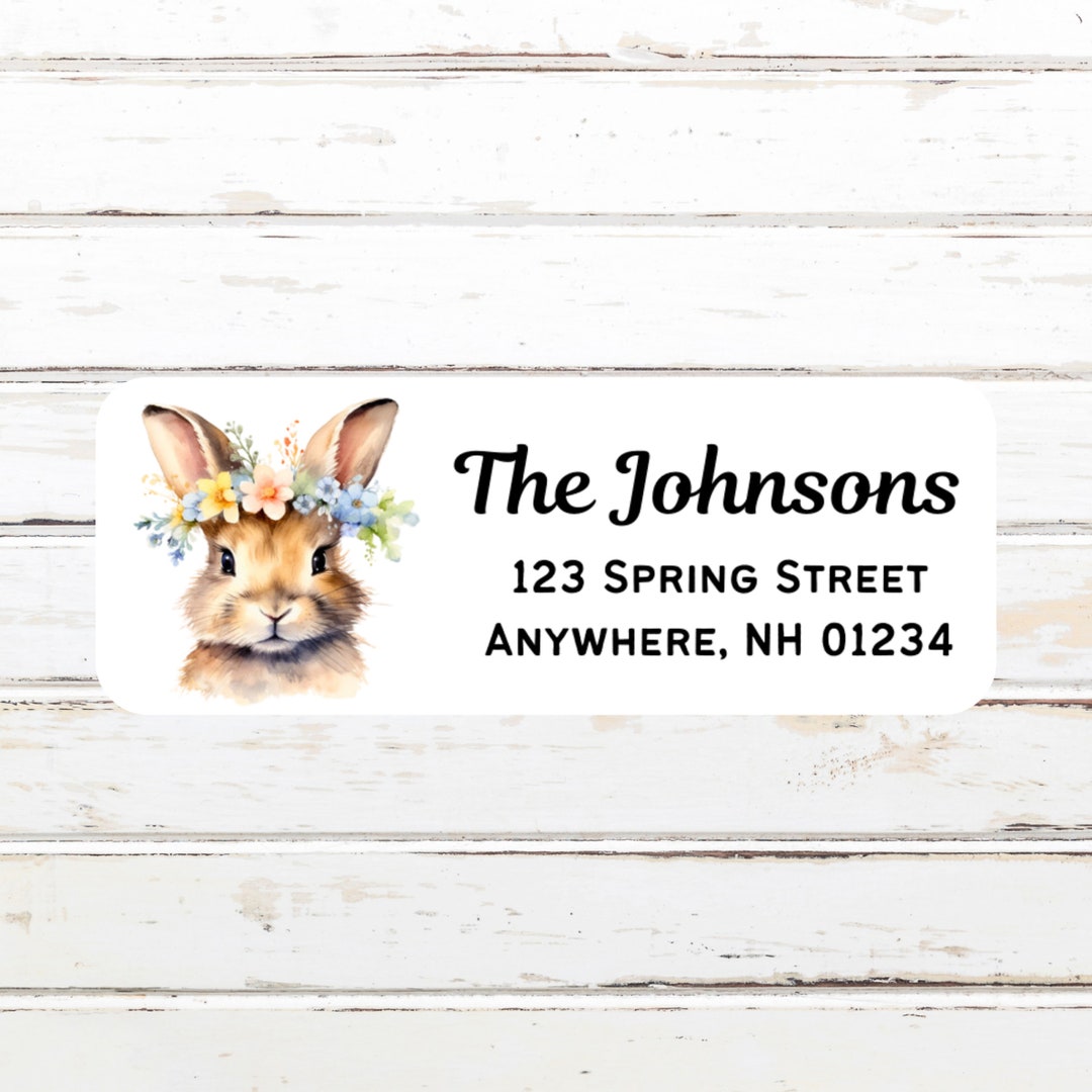 Bunny With Crown of Flowers, Personalized Return Address Labels ...