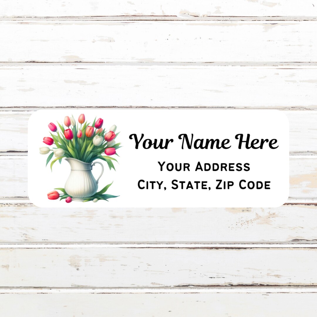 Tulips in White Pitcher Personalized Return Address Labels, Watercolor ...