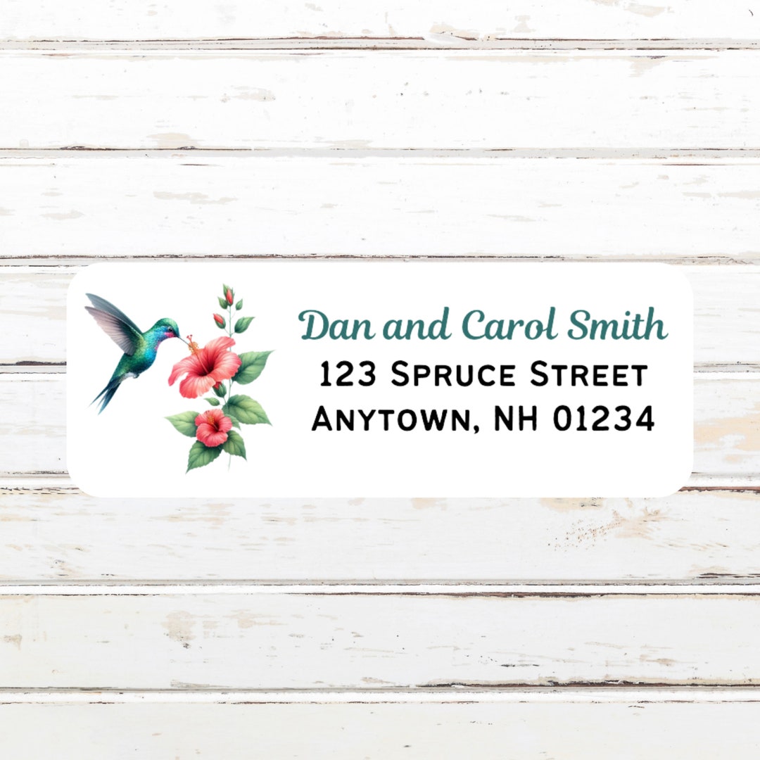 Hummingbird at a Hibiscus Flower, Personalized Return Address Labels ...