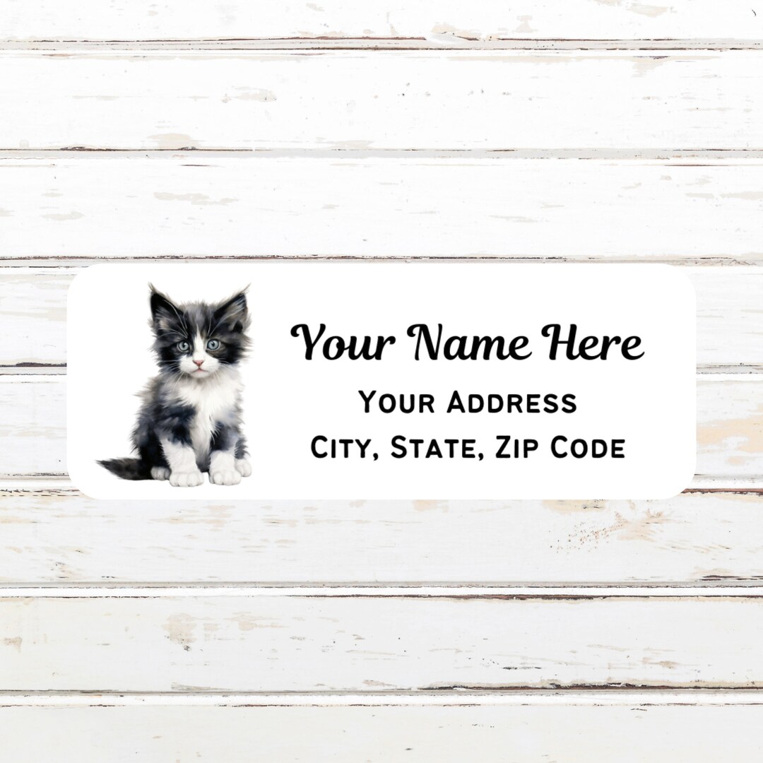 Black and White Kitten Personalized Return Address Labels, Watercolor ...