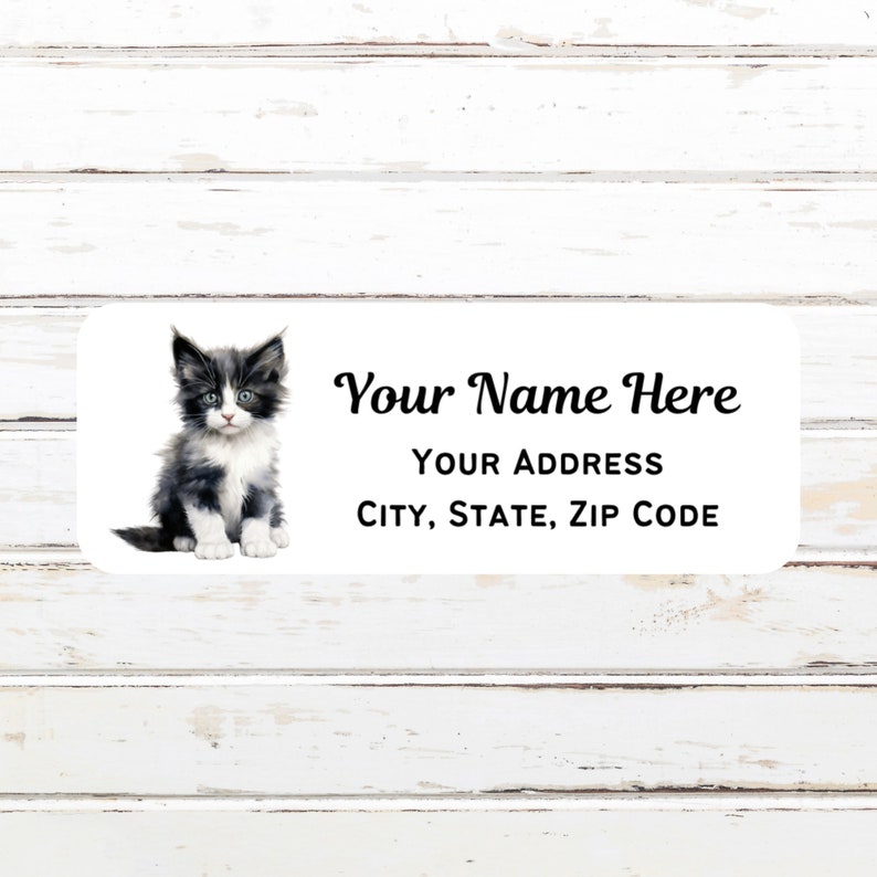 Black and White Kitten Personalized Return Address Labels, Watercolor ...