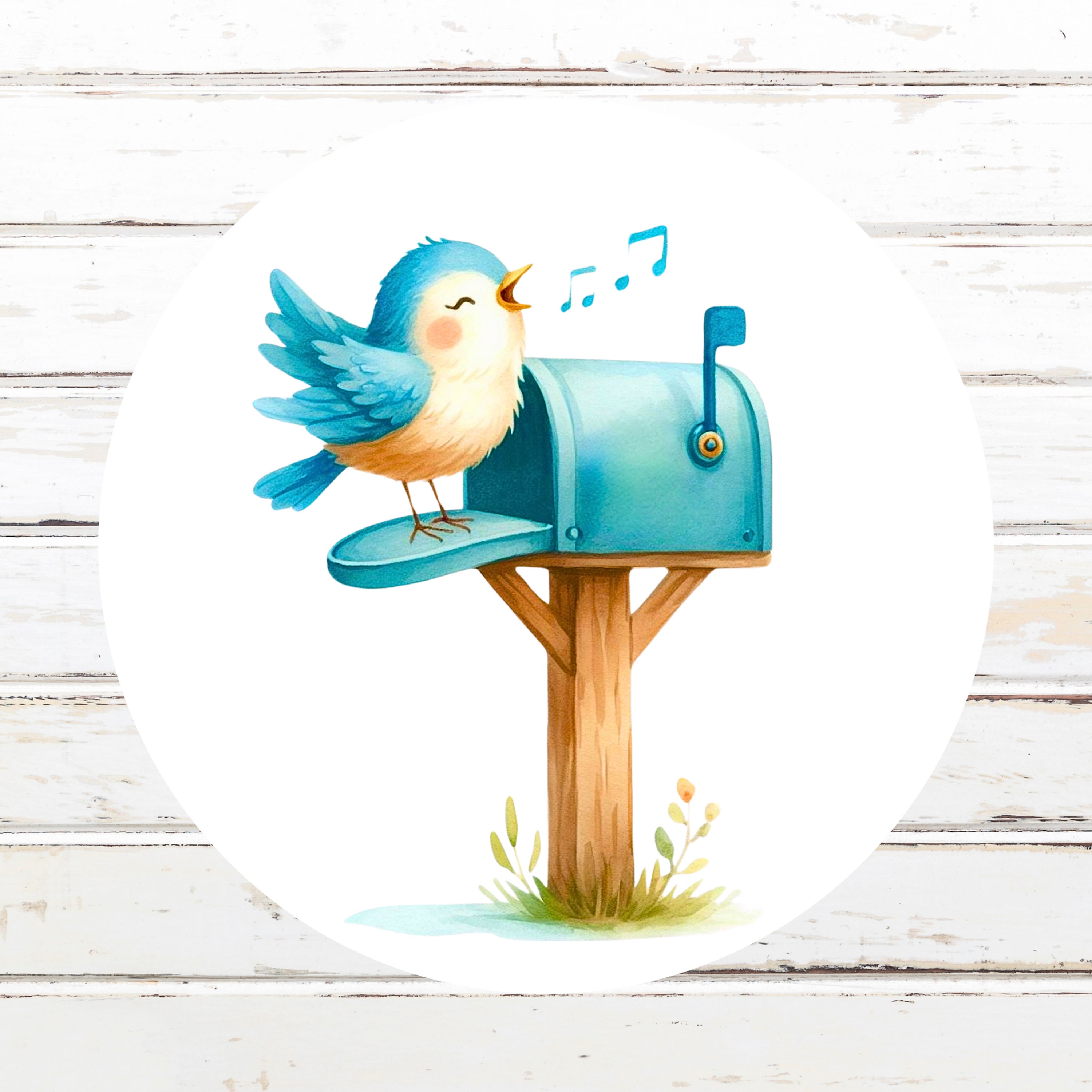 Little Blue Bird at Mailbox Envelope Seals, Set of 30, 1 1/4 Inch Round ...