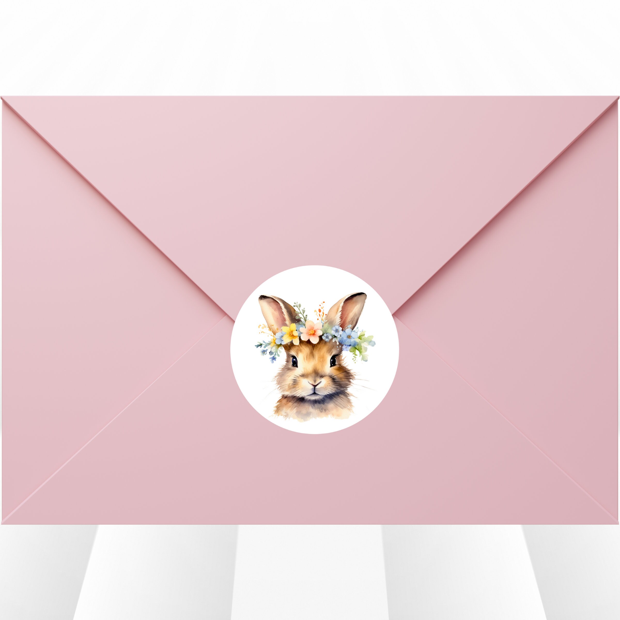 Bunny With Crown of Flowers Envelope Seals, Set of 30, 1 1/4 Inch Round ...