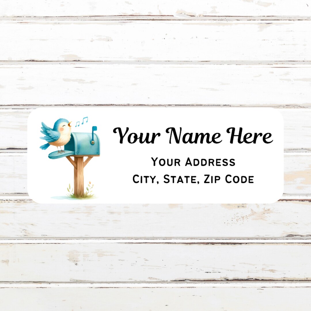 Little Blue Bird at Mailbox Personalized Return Address Labels ...